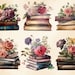 24 PNG Watercolor Floral Books Clipart, Book Bundle Clip Art, Vintage ...