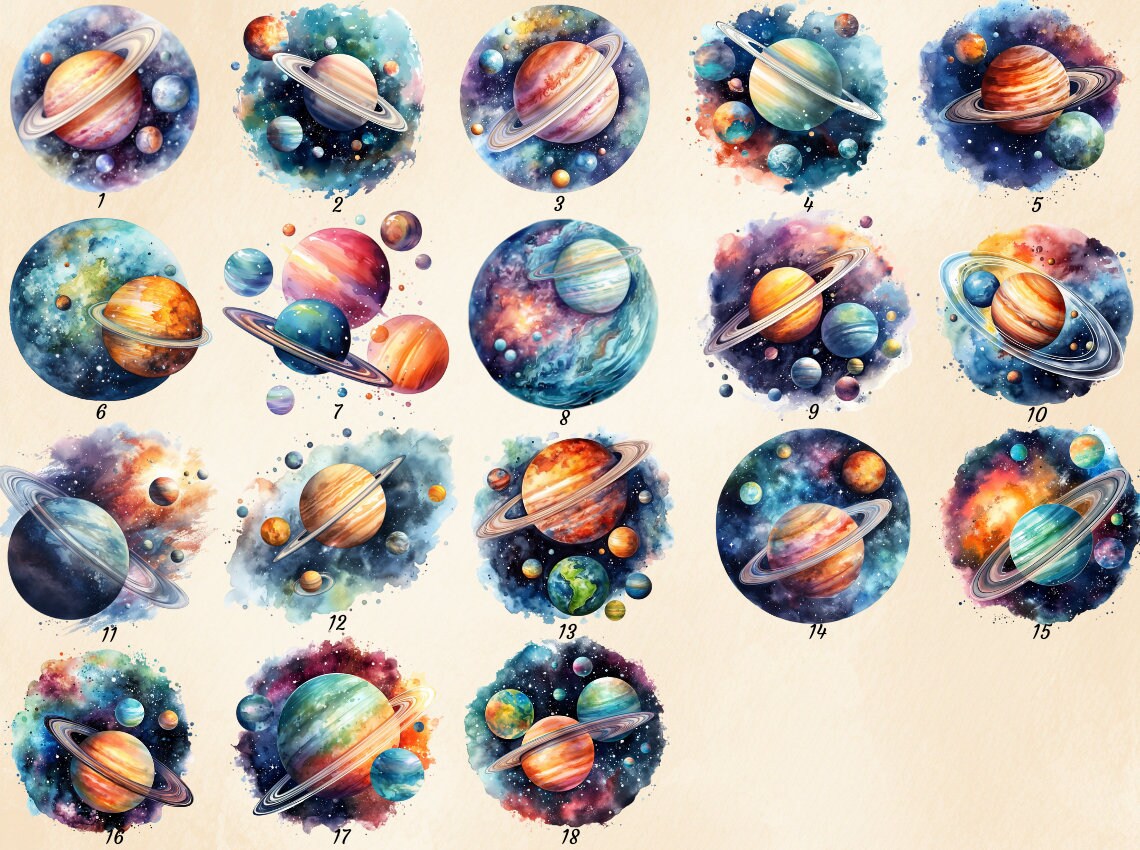 18 PNG Watercolor Planets Clipart, Outer Space, Sci-fi, Stars ...