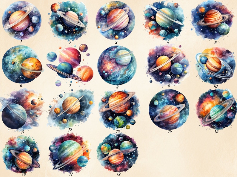 18 PNG Watercolor Planets Clipart, Outer Space, Sci-fi, Stars ...