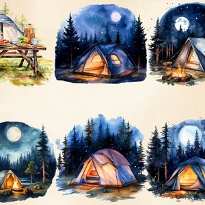 24 PNG Watercolor Camping Clipart, Tent Clip Art, Campfire Clipart ...