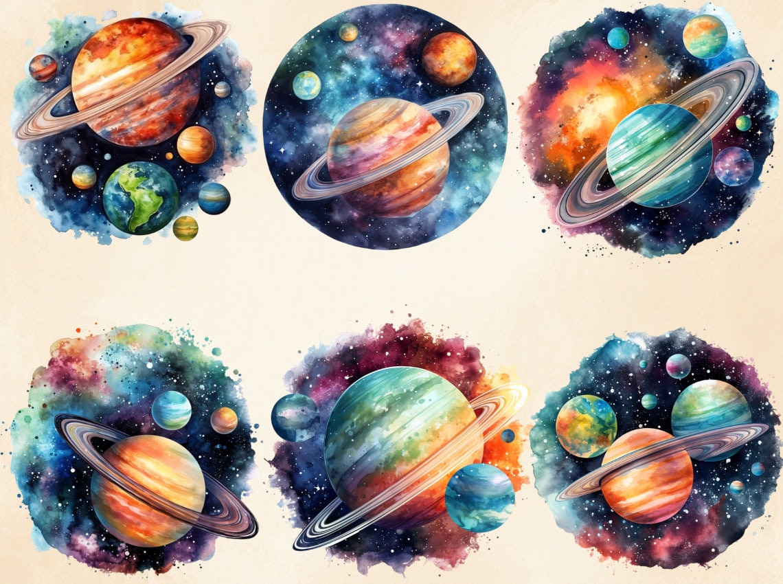 18 PNG Watercolor Planets Clipart, Outer Space, Sci-fi, Stars ...