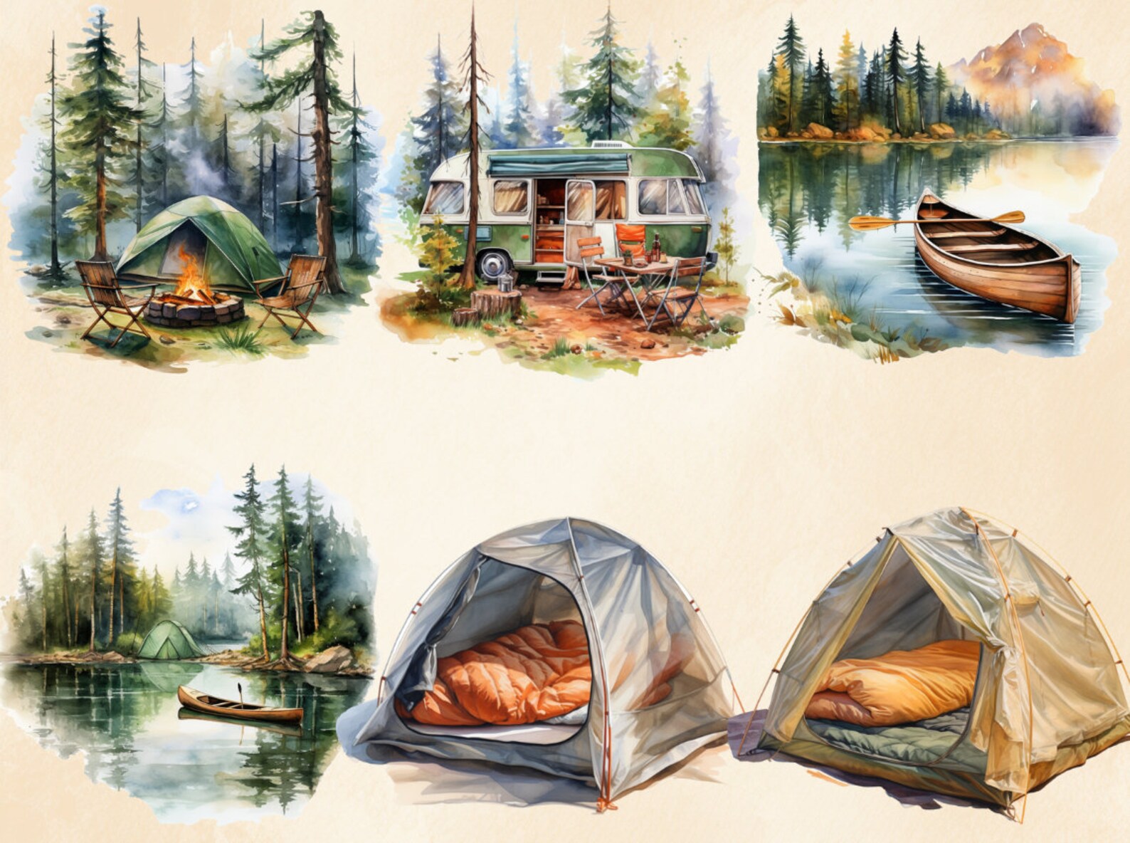 24 PNG Watercolor Camping Clipart, Tent Clip Art, Campfire Clipart ...