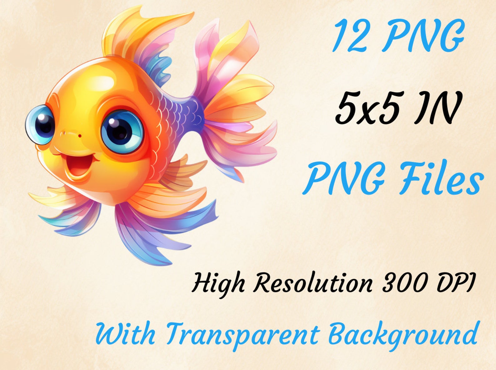 12 PNG Watercolor Cute Fish Clipart, Ocean Clipart, Sea Clipart, Baby ...