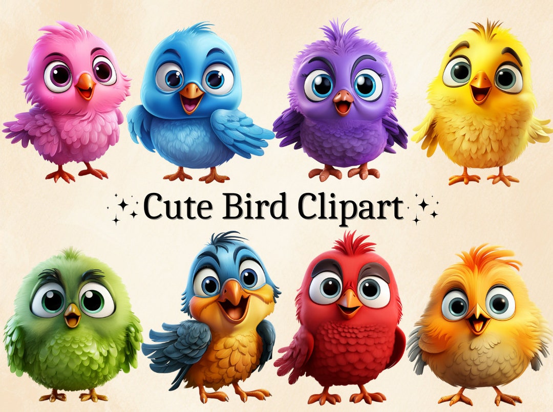 12 PNG Watercolor Cute Bird Clipart, Funny Birds, Baby Birds, Bird Pngs ...