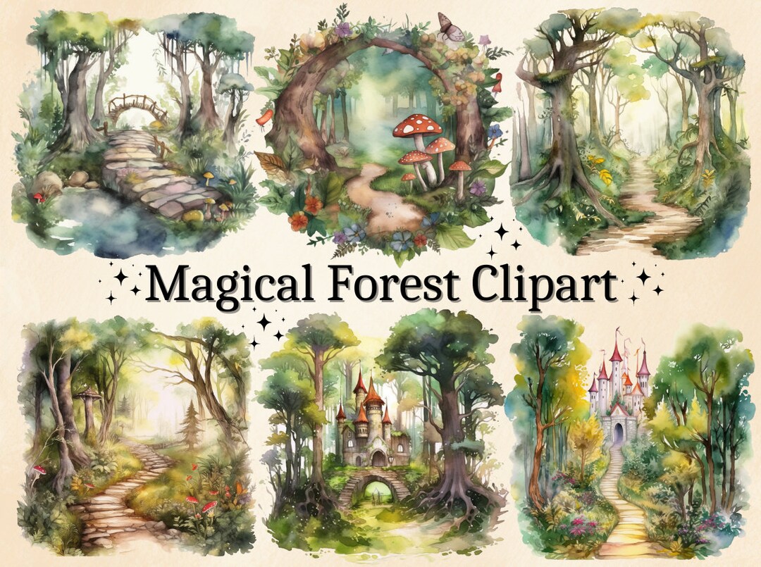 16 PNG Watercolor Magical Medieval Forest Clipart, Fun Magical Forest ...