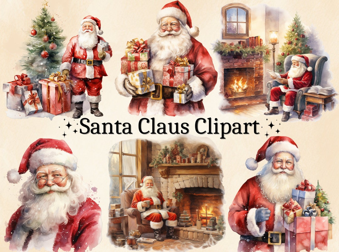 Watercolor Santa Claus Clipart: Christmas PNG Bundle (digital Download ...