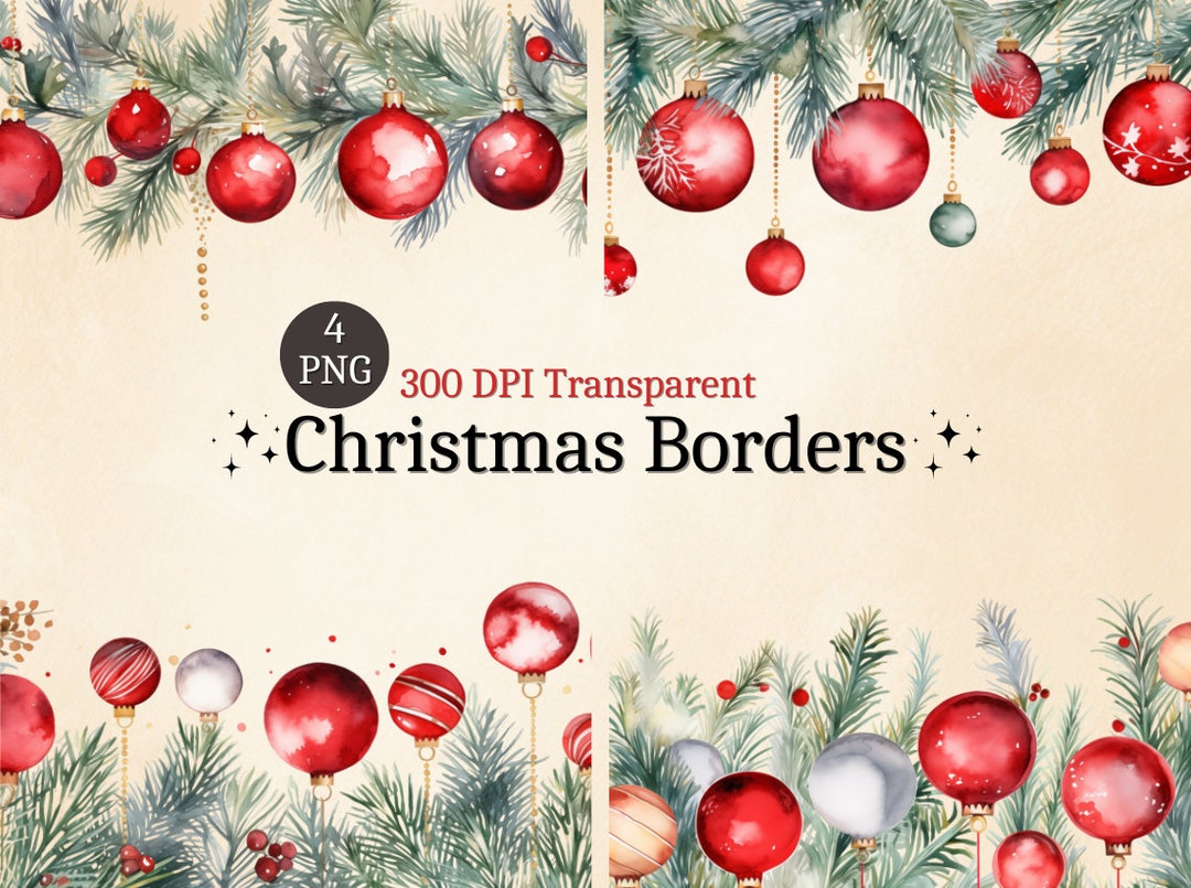 Watercolor Christmas Borders Clipart: Holiday Card Art (PNG Digital ...