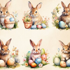 20 PNG Watercolor Easter Bunny Clipart, Spring Bunnies, Easter Baskets ...