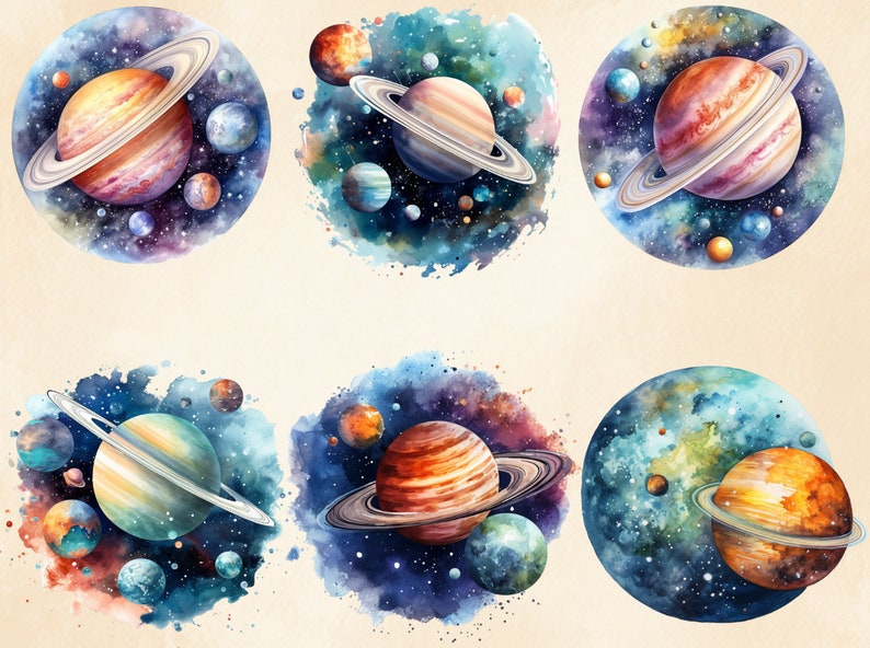 18 PNG Watercolor Planets Clipart, Outer Space, Sci-fi, Stars ...