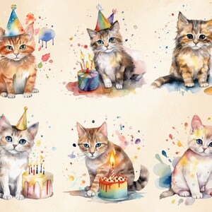16 PNG Watercolor Birthday Cat Clipart, Funny Birthday Party Cat PNG ...