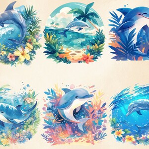 12 PNG Watercolor Tropical Dolphin Clipart, Summer Dolphins Clipart ...