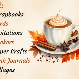 Watercolor Fall Coffee Clipart: Autumn Mugs, Cups, Bags (PNG Digital ...