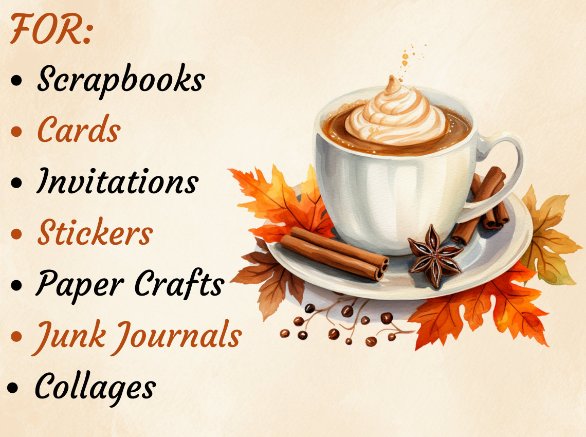 Watercolor Fall Coffee Clipart: Autumn Mugs, Cups, Bags (PNG Digital ...