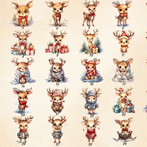 30 PNG Watercolor Cute Reindeer Clipart, Christmas Reindeers, Woodland ...