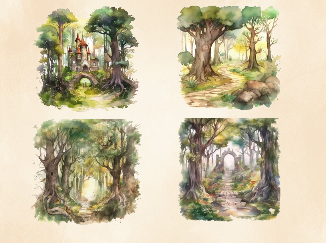 16 PNG Watercolor Magical Medieval Forest Clipart Fun Magical - Etsy