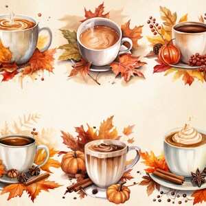 Watercolor Fall Coffee Clipart: Autumn Mugs, Cups, Bags (PNG Digital ...