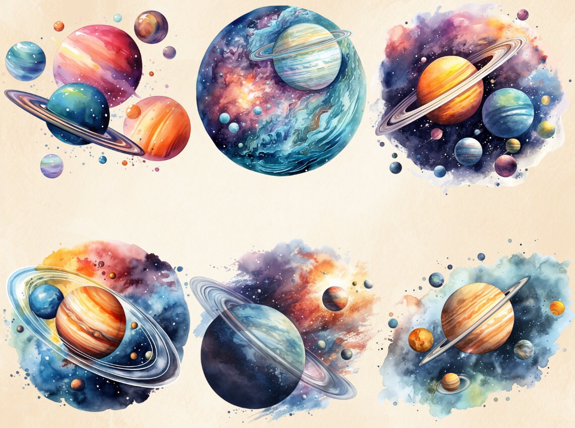 18 PNG Watercolor Planets Clipart, Outer Space, Sci-fi, Stars ...