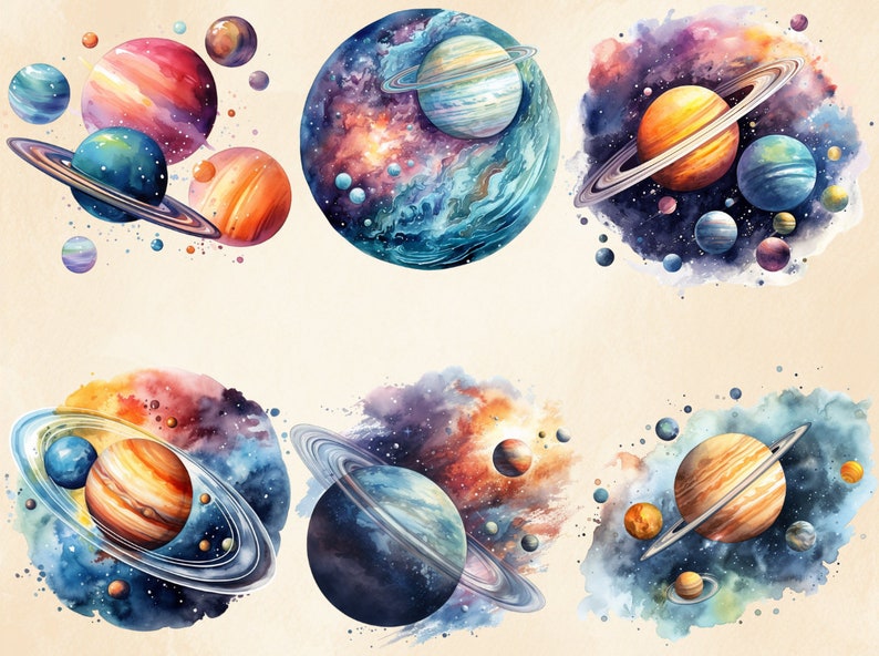 18 PNG Watercolor Planets Clipart, Outer Space, Sci-fi, Stars ...