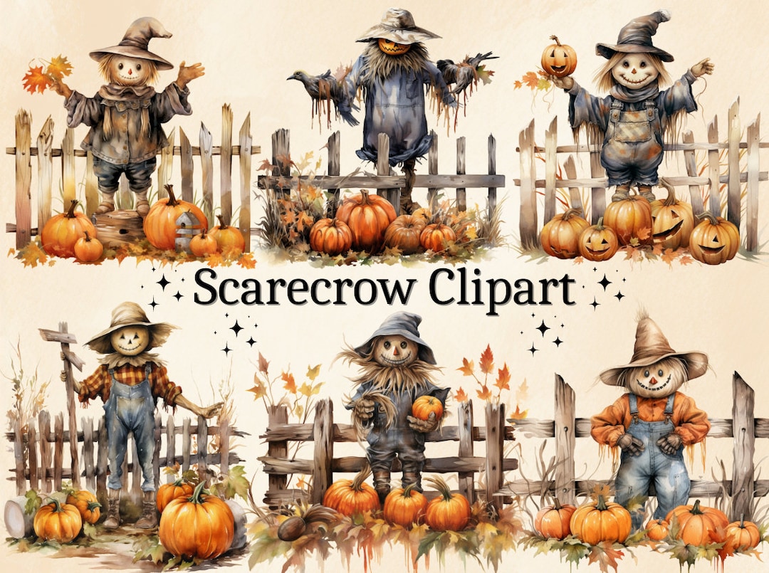 16 PNG Watercolor Scarecrow Clipart, Halloween Scarecrow Clipart, Fall ...