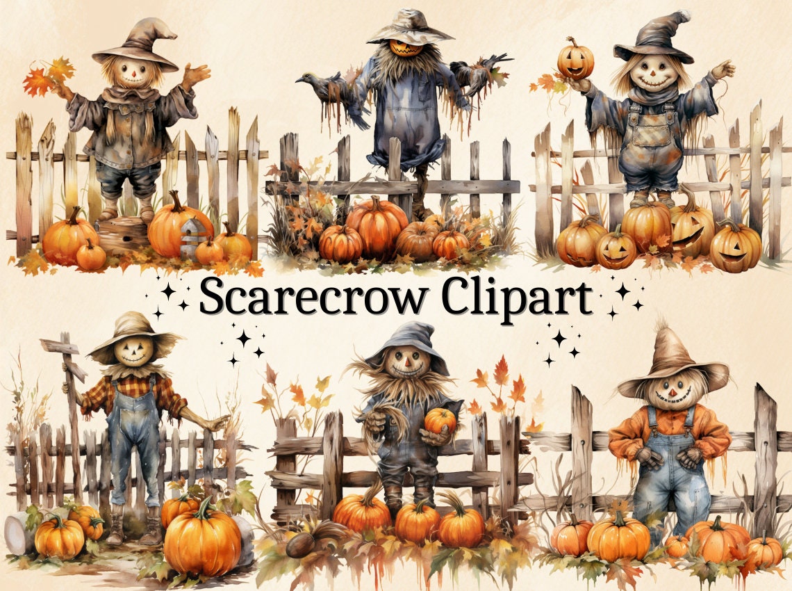 16 PNG Watercolor Scarecrow Clipart, Halloween Scarecrow Clipart, Fall ...