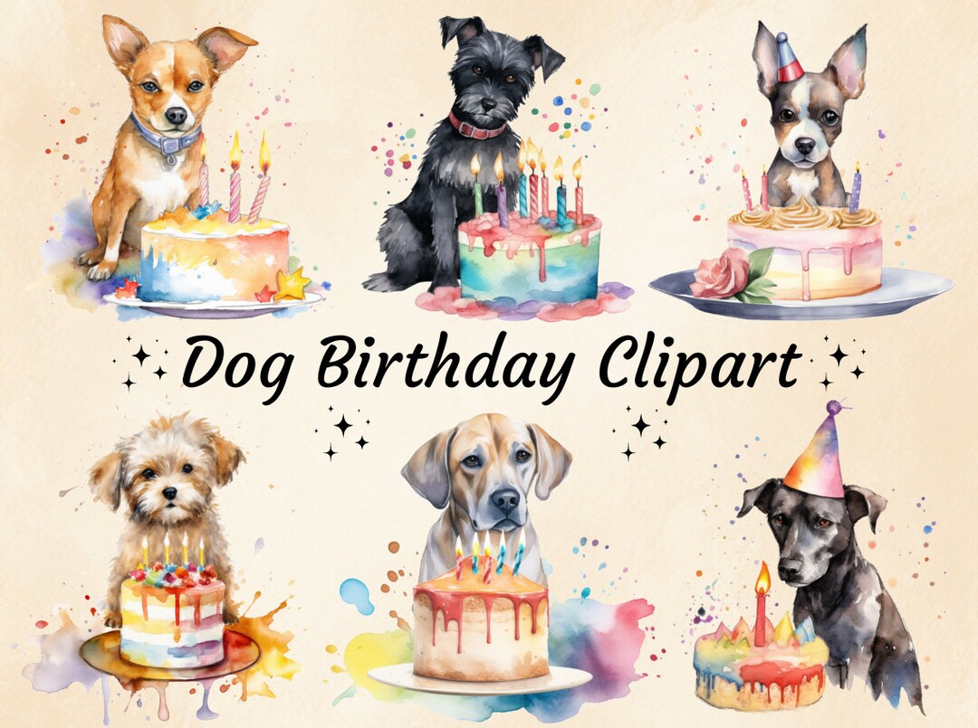 16 PNG Watercolor Birthday Dog Clipart Funny Birthday Party - Etsy