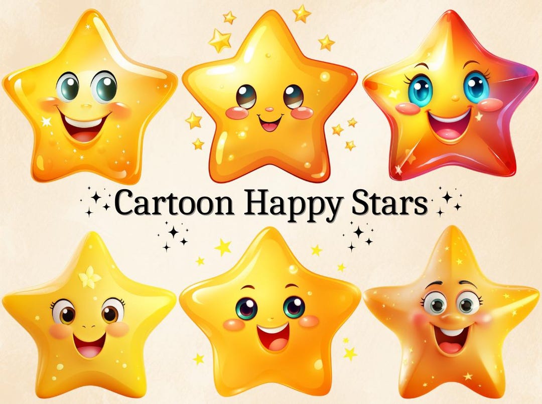 Cartoon Happy Stars Clipart: Nursery PNG Bundle (commercial Use) - Etsy