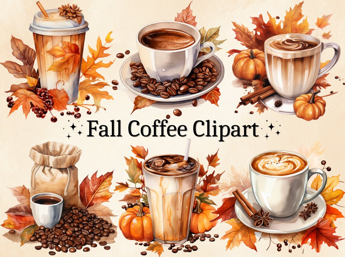 18 PNG Watercolor Fall Coffee Clipart, Coffee Cup Clipart, Iced Coffee ...