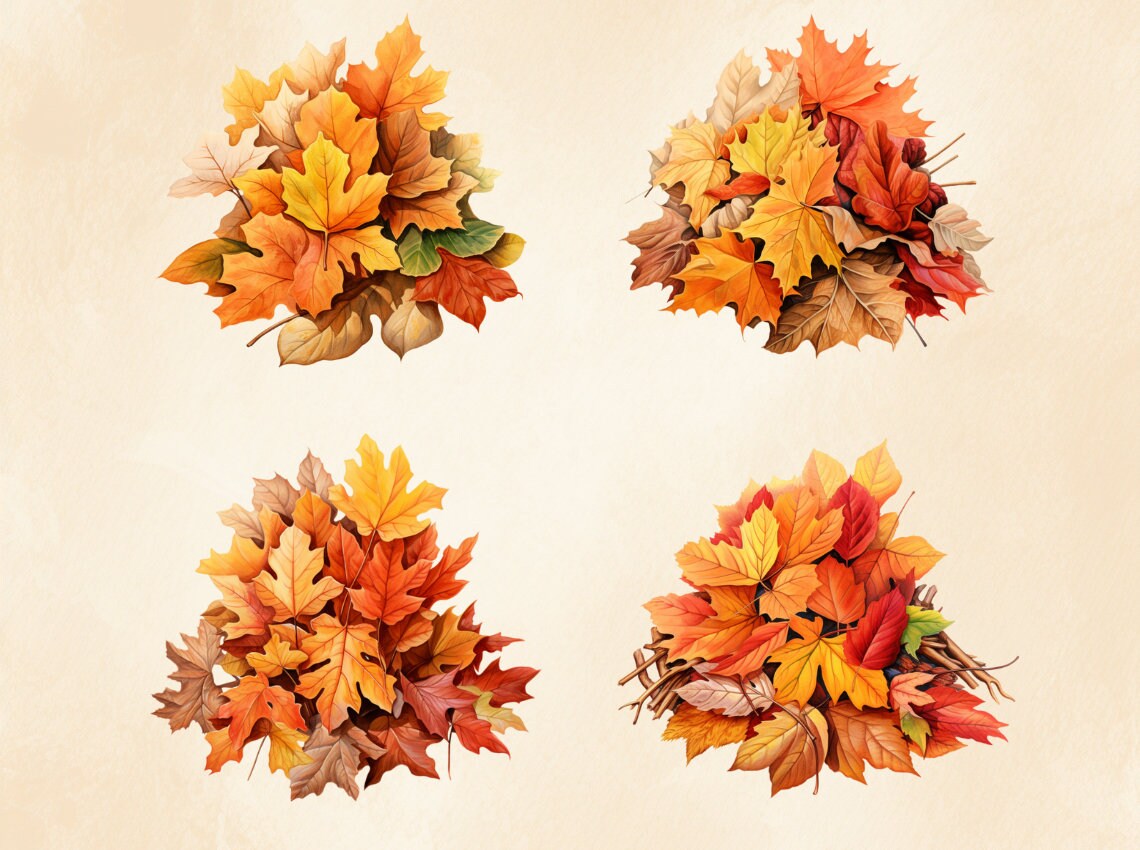 16 PNG Watercolor Fall Leaf Pile Clipart, Fall Leaves Clipart, Pile of ...