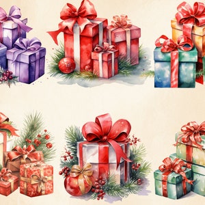 32 PNG Watercolor Christmas Presents Clipart, Cute Gift Boxes ...