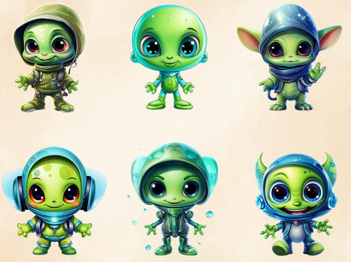12 PNG Watercolor Cute Alien Clipart, Space Aliens PNG, Nursery Images ...