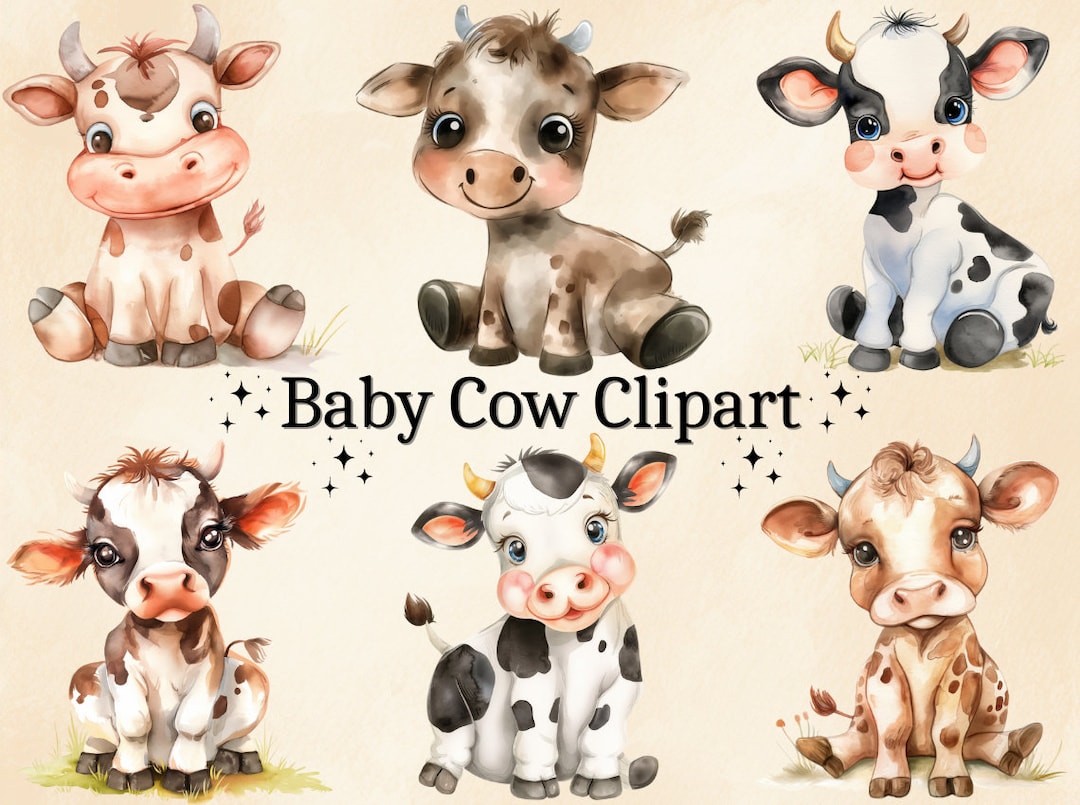 14 PNG Watercolor Baby Cow Clipart, Baby Animals, Cow PNG, Nursery ...