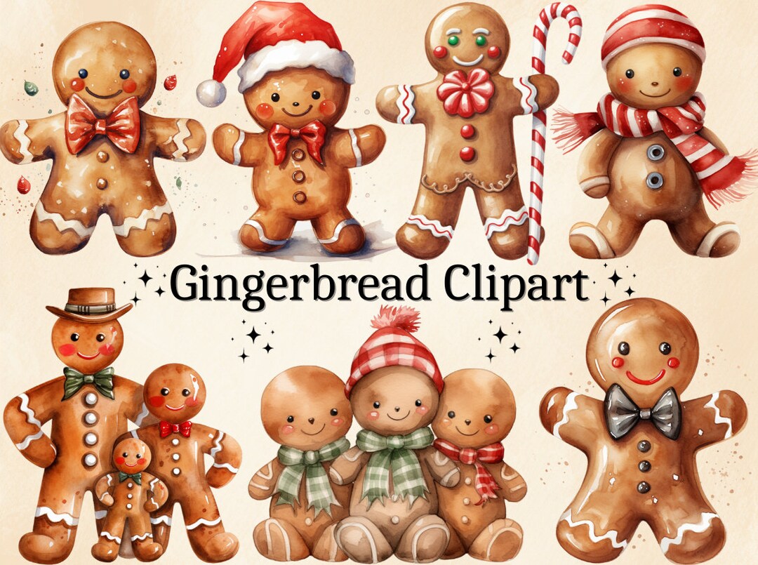 Watercolor Gingerbread Man Clipart: Christmas Holiday PNG Bundle ...