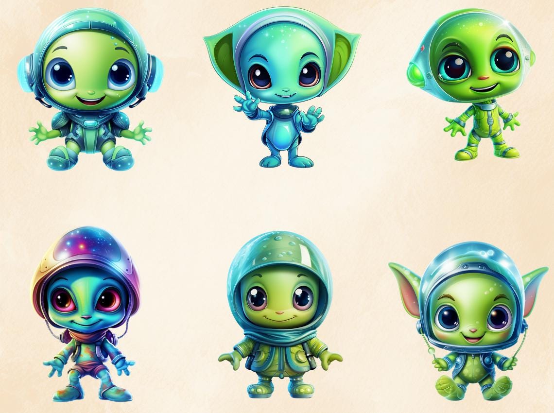 12 PNG Watercolor Cute Alien Clipart, Space Aliens PNG, Nursery Images ...