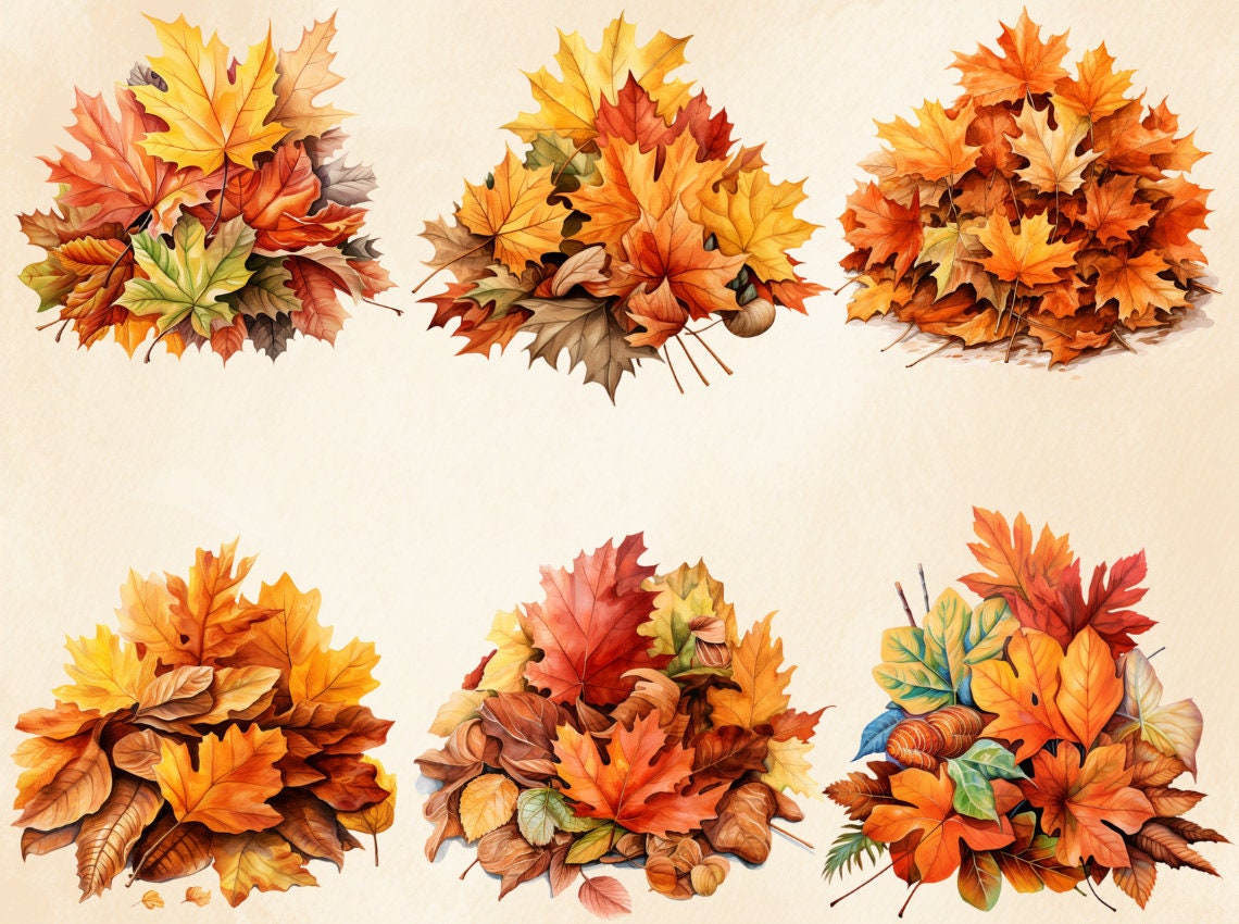 16 PNG Watercolor Fall Leaf Pile Clipart, Fall Leaves Clipart, Pile of ...