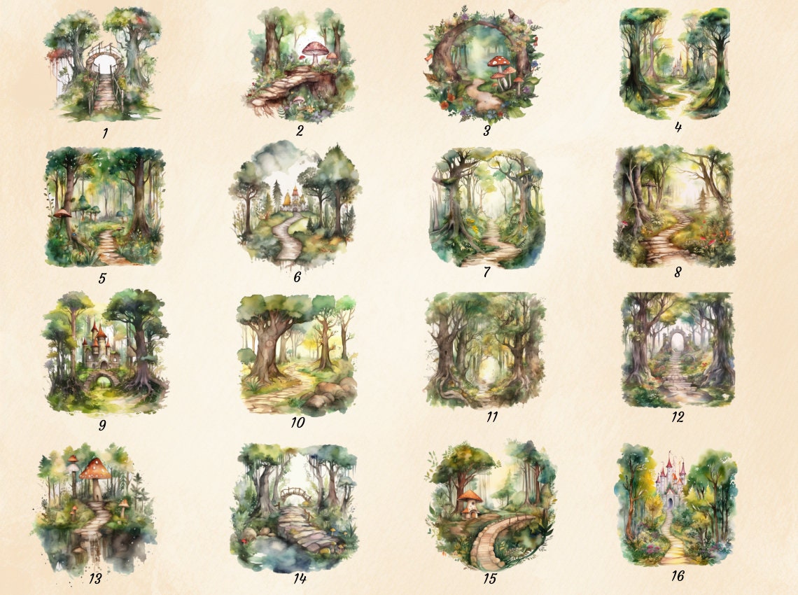16 PNG Watercolor Magical Medieval Forest Clipart Fun Magical - Etsy