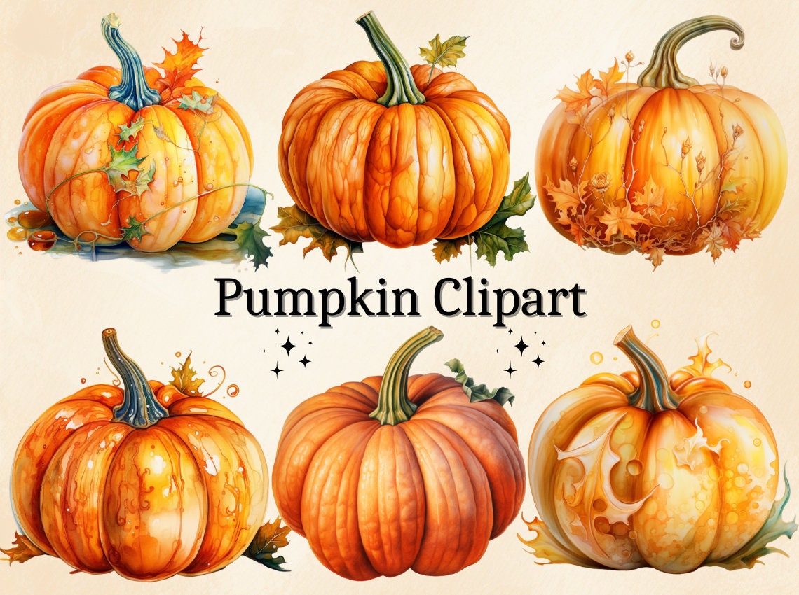16 PNG Watercolor Pumpkin Clipart Halloween Clipart Autumn - Etsy