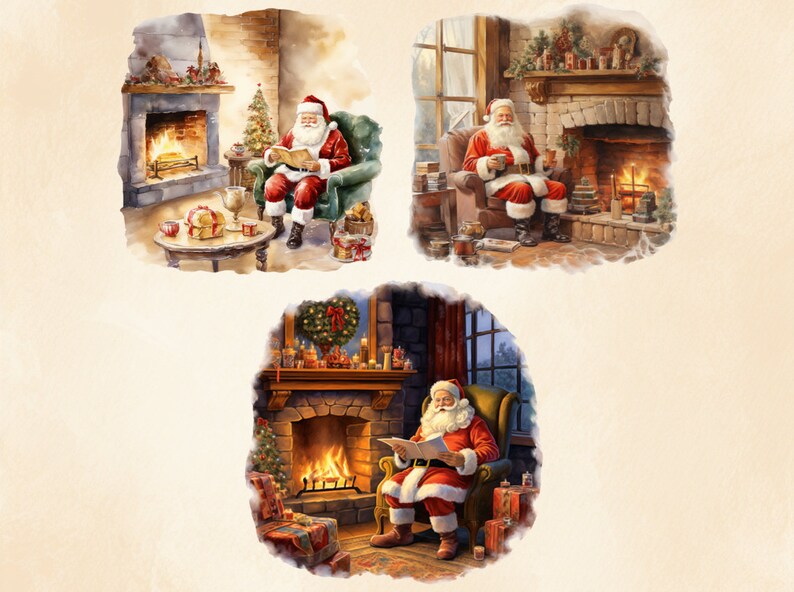 Watercolor Santa Claus Clipart: Christmas PNG Bundle (digital Download ...