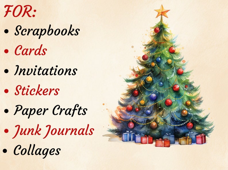 Watercolor Christmas Tree Clipart: Holiday Illustrations (PNG Digital ...