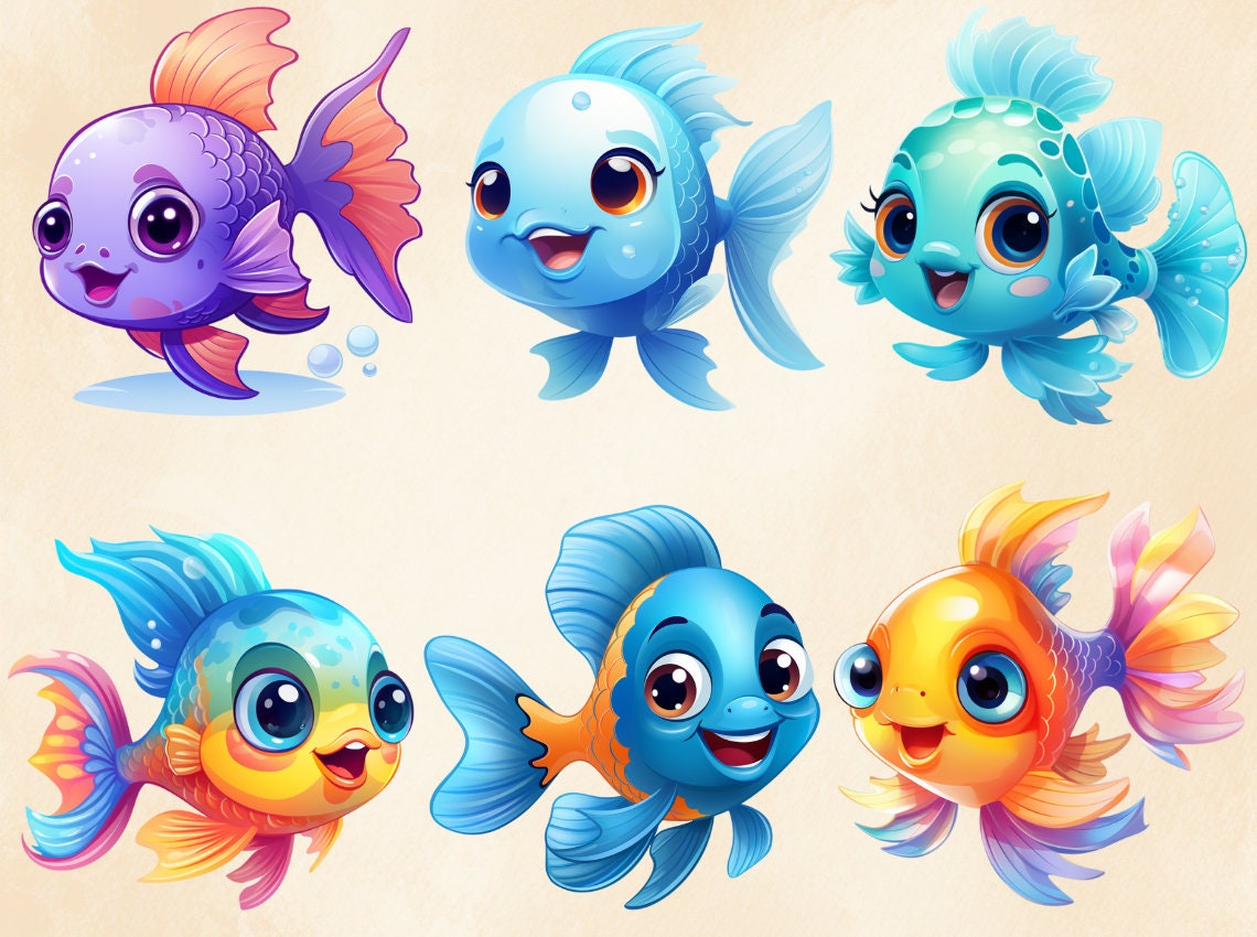12 PNG Watercolor Cute Fish Clipart, Ocean Clipart, Sea Clipart, Baby ...