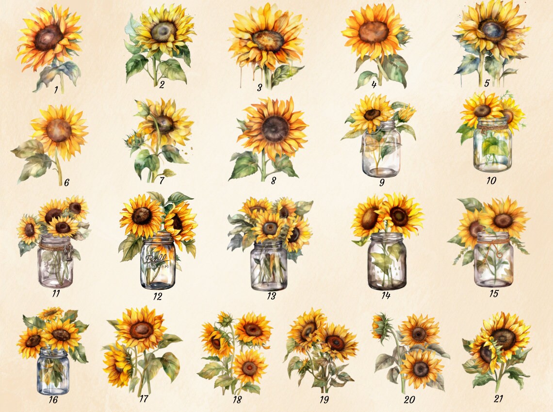 Watercolor Sunflower Clipart Bundle: Floral Bouquets (PNG Digital ...