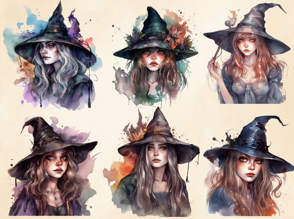24 PNG Watercolor Gothic Witch Clipart Witchcraft Clip Art - Etsy