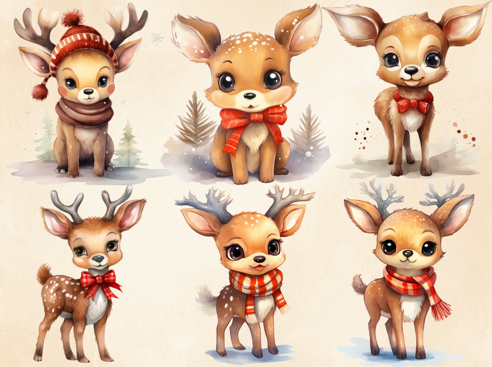 30 PNG Watercolor Cute Reindeer Clipart, Christmas Reindeers, Woodland ...