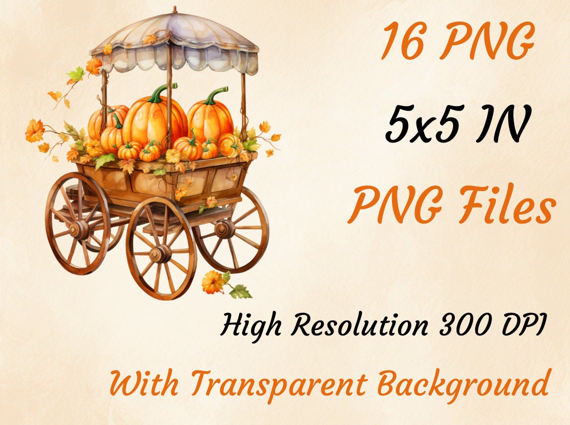 16 PNG Watercolor Pumpkin Cart Clipart, Pumpkin Wagon, Fall Wagons ...