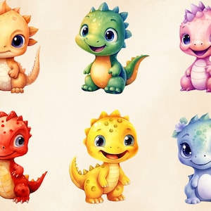 Watercolor Baby Dinosaur Clipart: Nursery Decor PNG Bundle (commercial ...