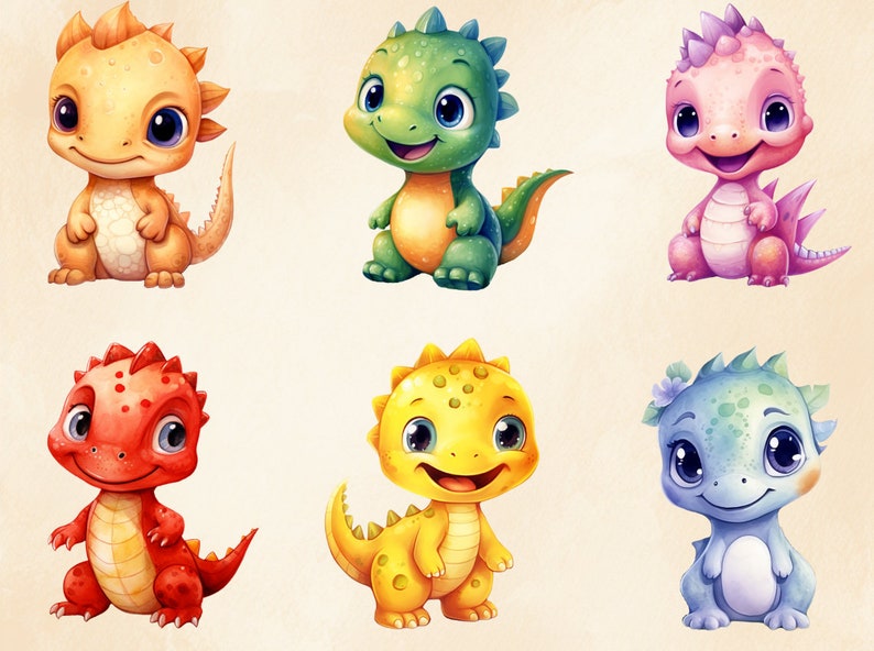 Watercolor Baby Dinosaur Clipart: Nursery Decor PNG Bundle (commercial ...