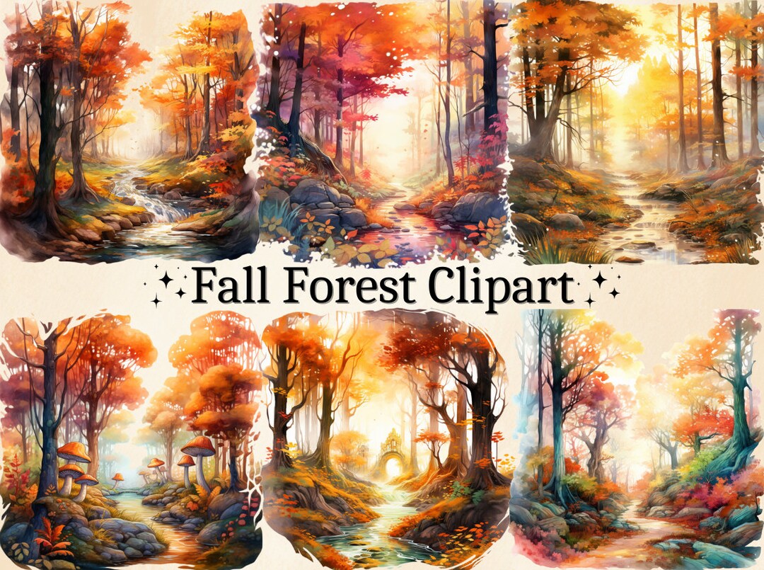 22 PNG Watercolor Fall Forest Clipart, Magical Forest Clipart, Fantasy ...