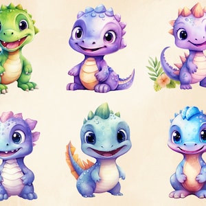 Watercolor Baby Dinosaur Clipart: Nursery Decor PNG Bundle (commercial ...