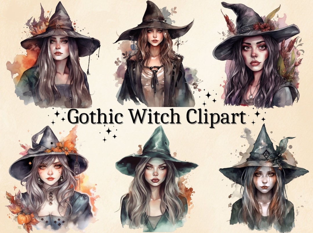 24 PNG Watercolor Gothic Witch Clipart, Witchcraft Clip Art, Magical ...