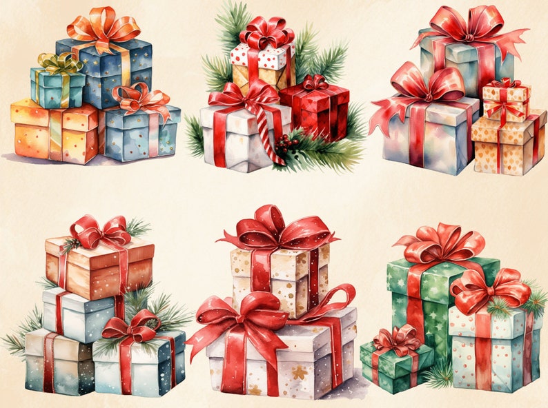 32 PNG Watercolor Christmas Presents Clipart, Cute Gift Boxes ...