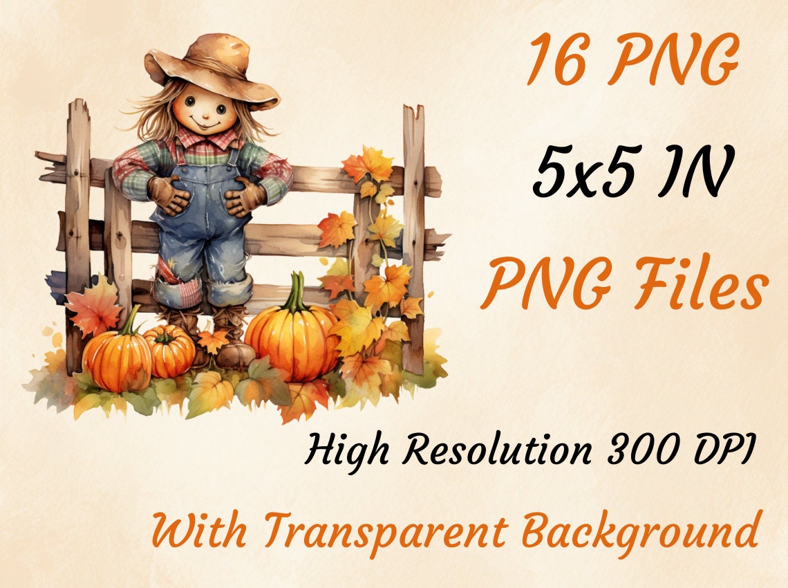 16 PNG Watercolor Scarecrow Clipart, Halloween Scarecrow Clipart, Fall ...